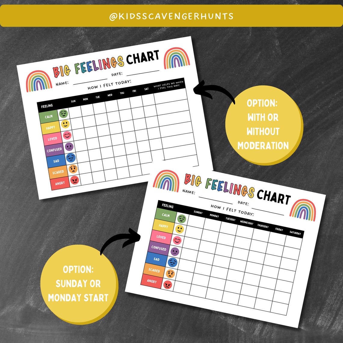 Rainbow Feelings Chart for Kids | Printable Emotion Tracker | Daily ...
