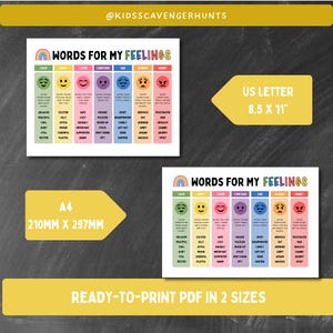 Printable Words for My Feelings Chart | Emotions Vocabulary Poster for ...