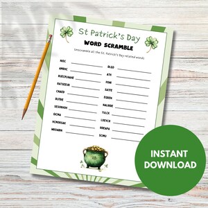 Printable St. Patrick’s Day Word Scramble | Fun Kids Activity | Holiday ...