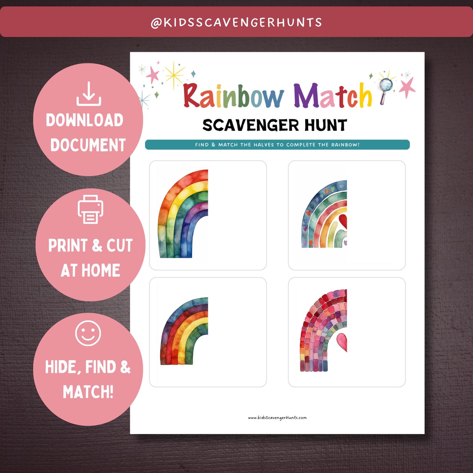 Printable Rainbow Matching Game | Color Scavenger Hunt for Kids | Fun ...