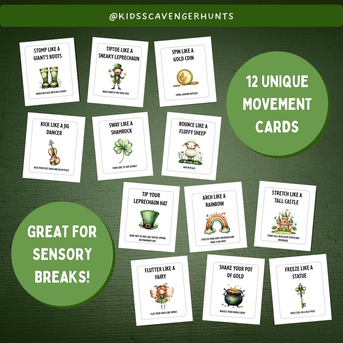 Printable St Patricks Day Movement Cards | Kids Activity | Preschool or ...