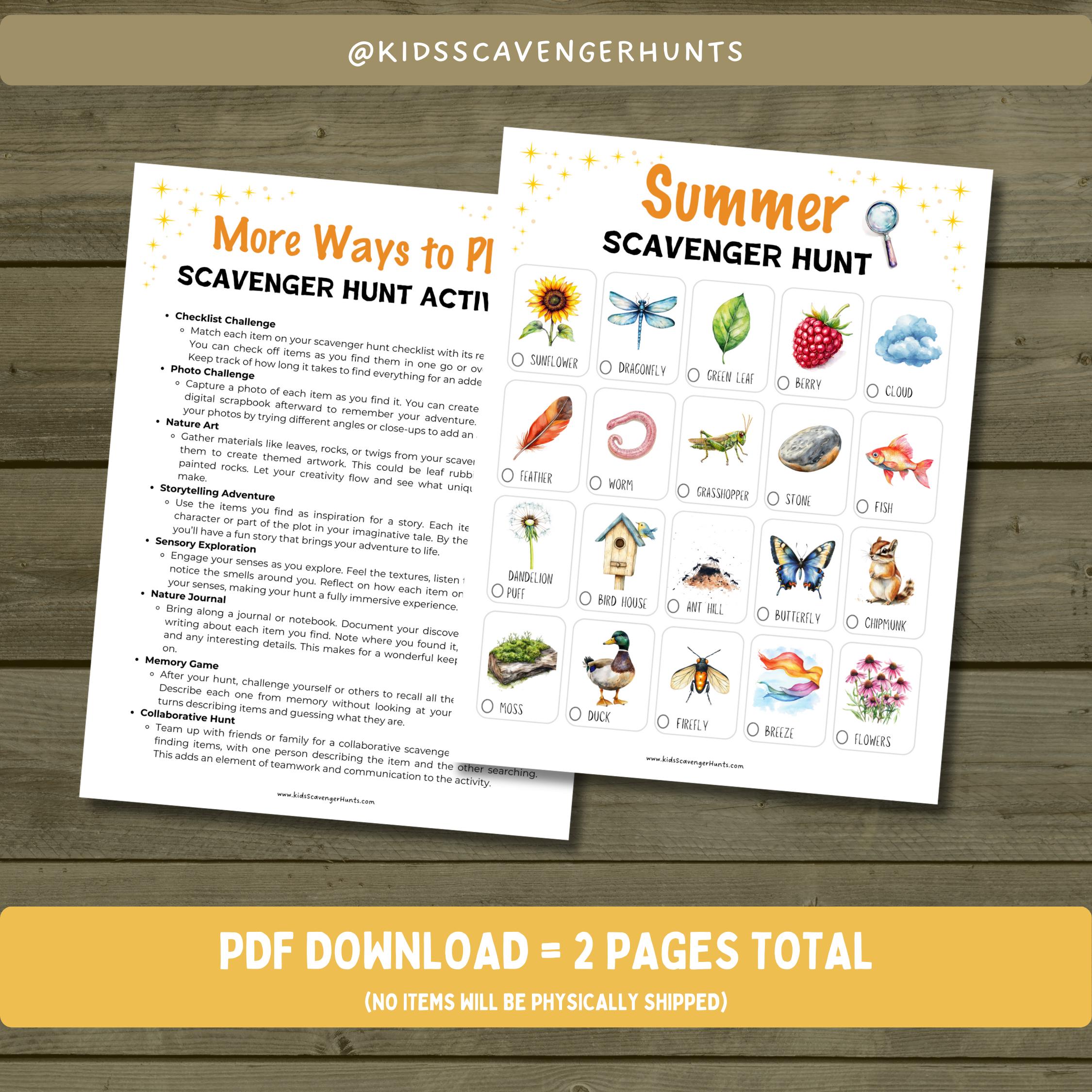 Printable Summer Scavenger Hunt | Nature Hunt for Kids | Outdoor ...