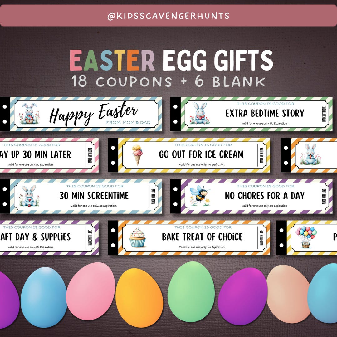 Easter Egg Coupons Printable | Non-candy Easter Egg Fillers | Easter ...