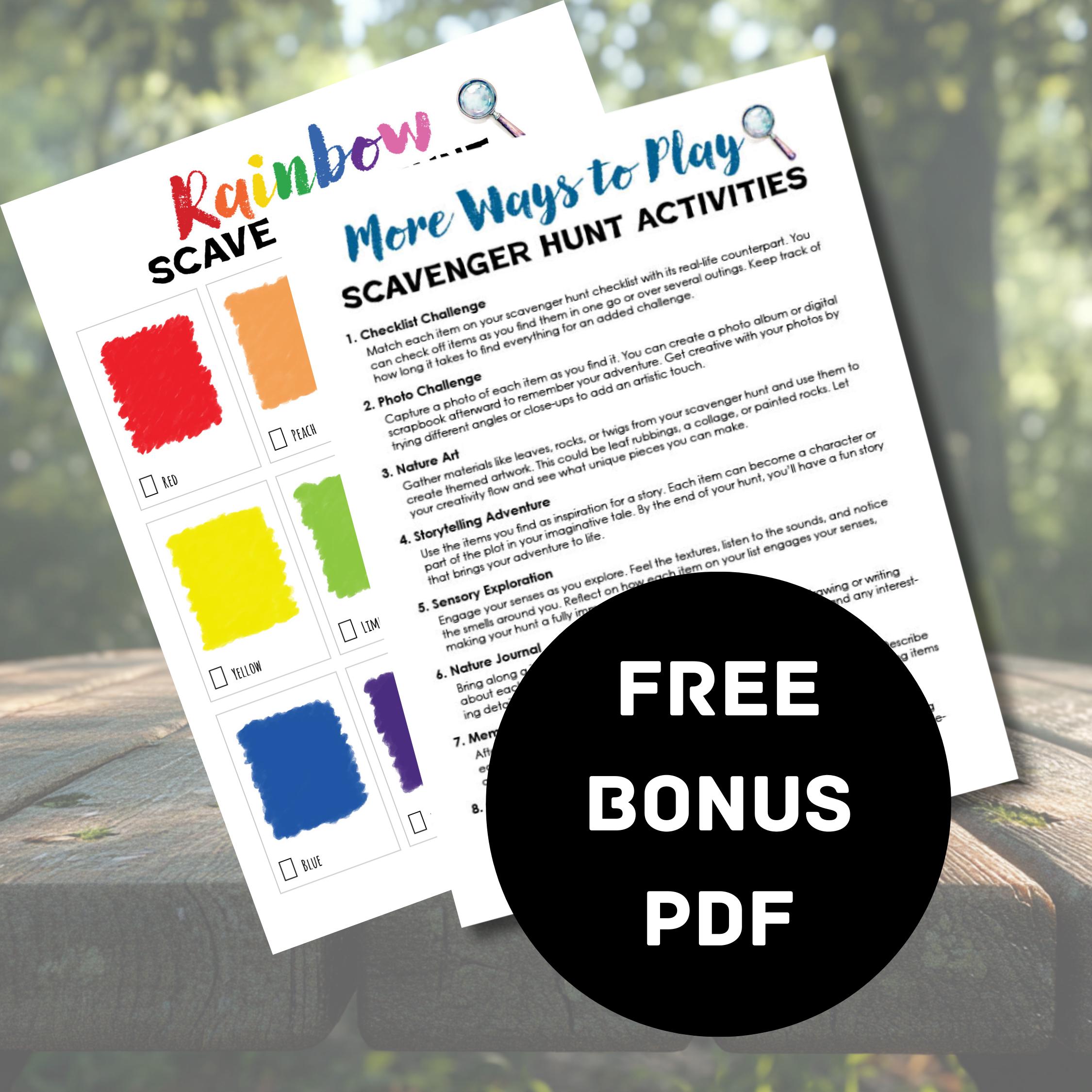 Printable RAINBOW Scavenger Hunt for Kids Outdoor Scavenger Hunt Kids ...