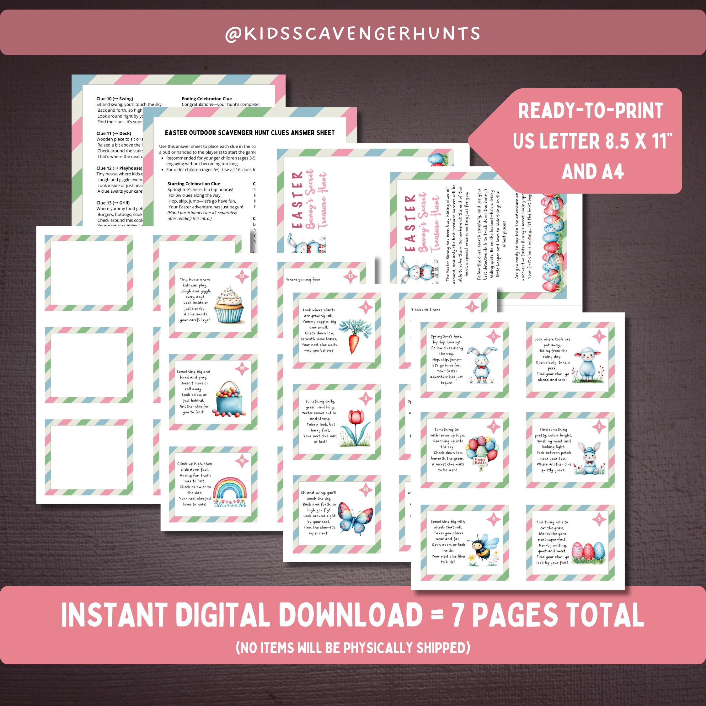 Easter Bunny Scavenger Hunt Printable | Outdoor Treasure Hunt With ...