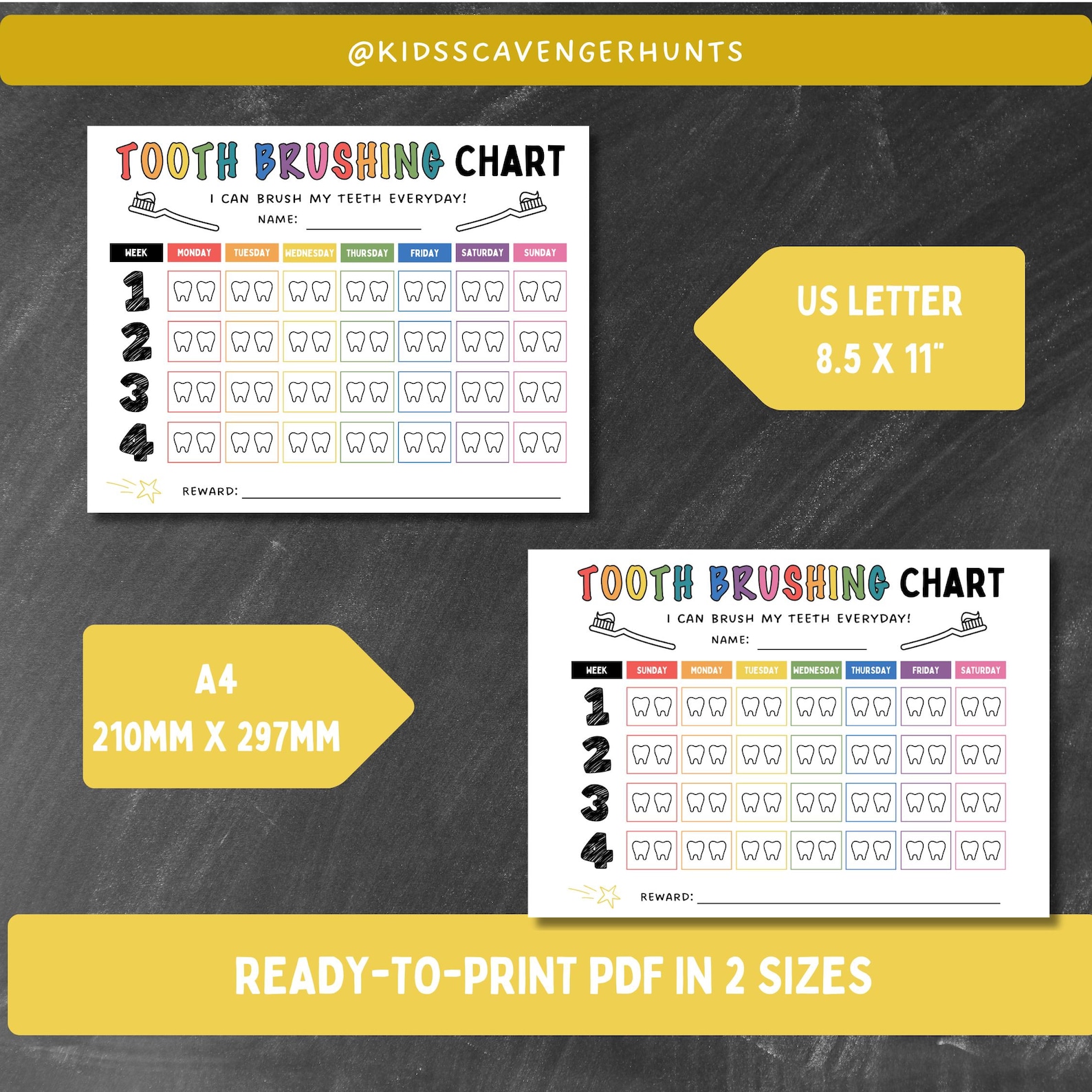 Printable Tooth Brushing Chart for Kids | Toddler Hygiene Tracker ...