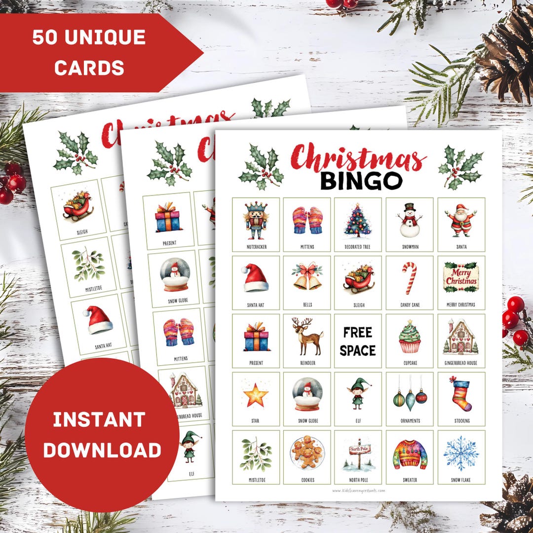Printable CHRISTMAS Bingo Game for Kids Holiday Bingo Cards Family ...