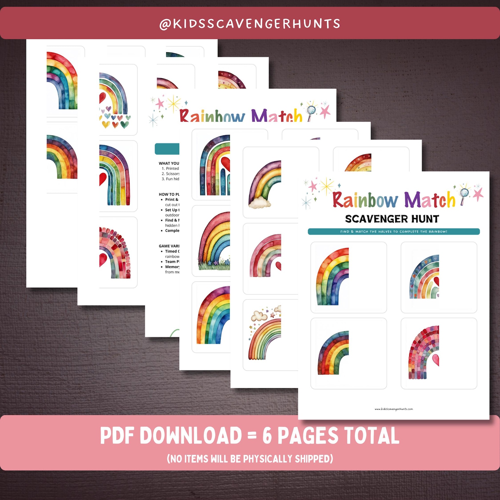 Printable Rainbow Matching Game | Color Scavenger Hunt for Kids | Fun ...