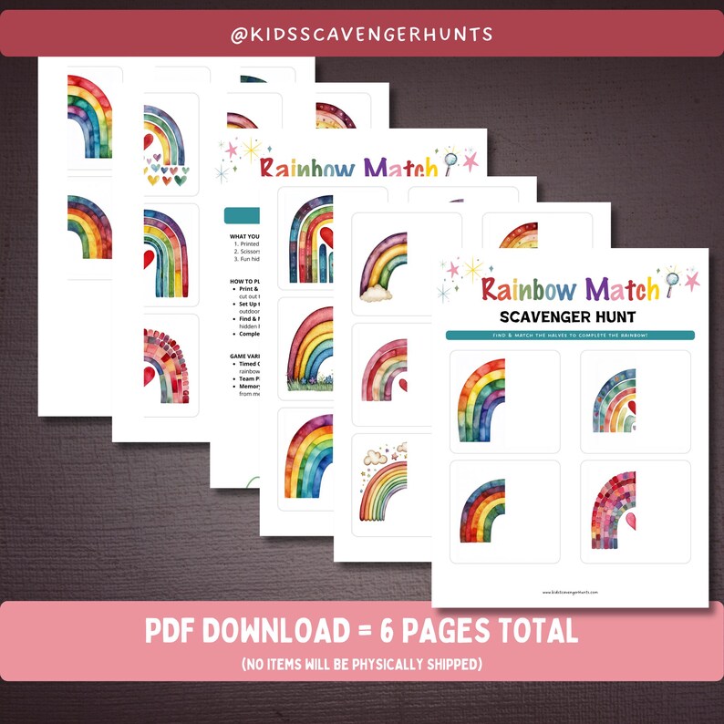 Printable Rainbow Matching Game | Color Scavenger Hunt for Kids | Fun ...