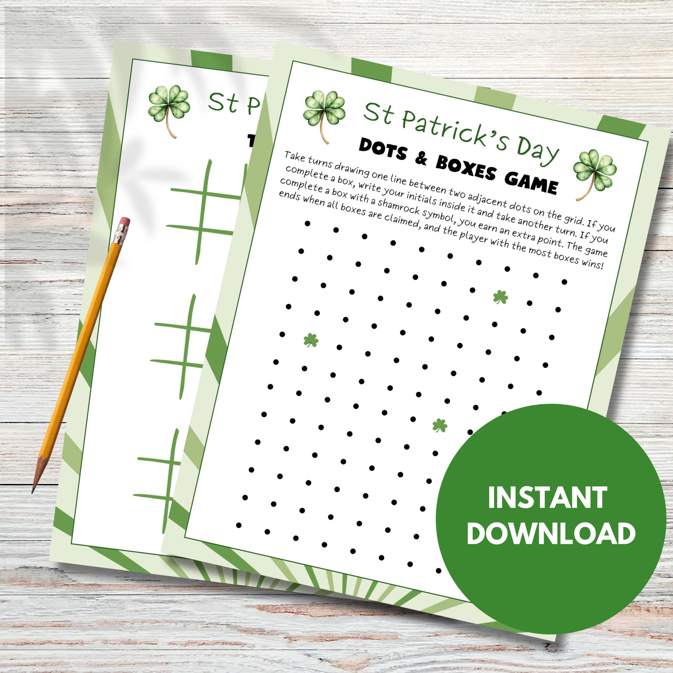 Printable St. Patrick’s Day Game Set | Tic Tac Toe & Dots and Boxes ...