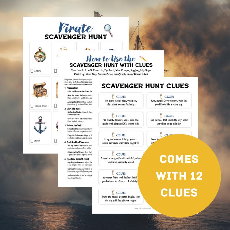 Pirate Scavenger Hunt for Kids Birthday Party Game, Printable Pirate ...