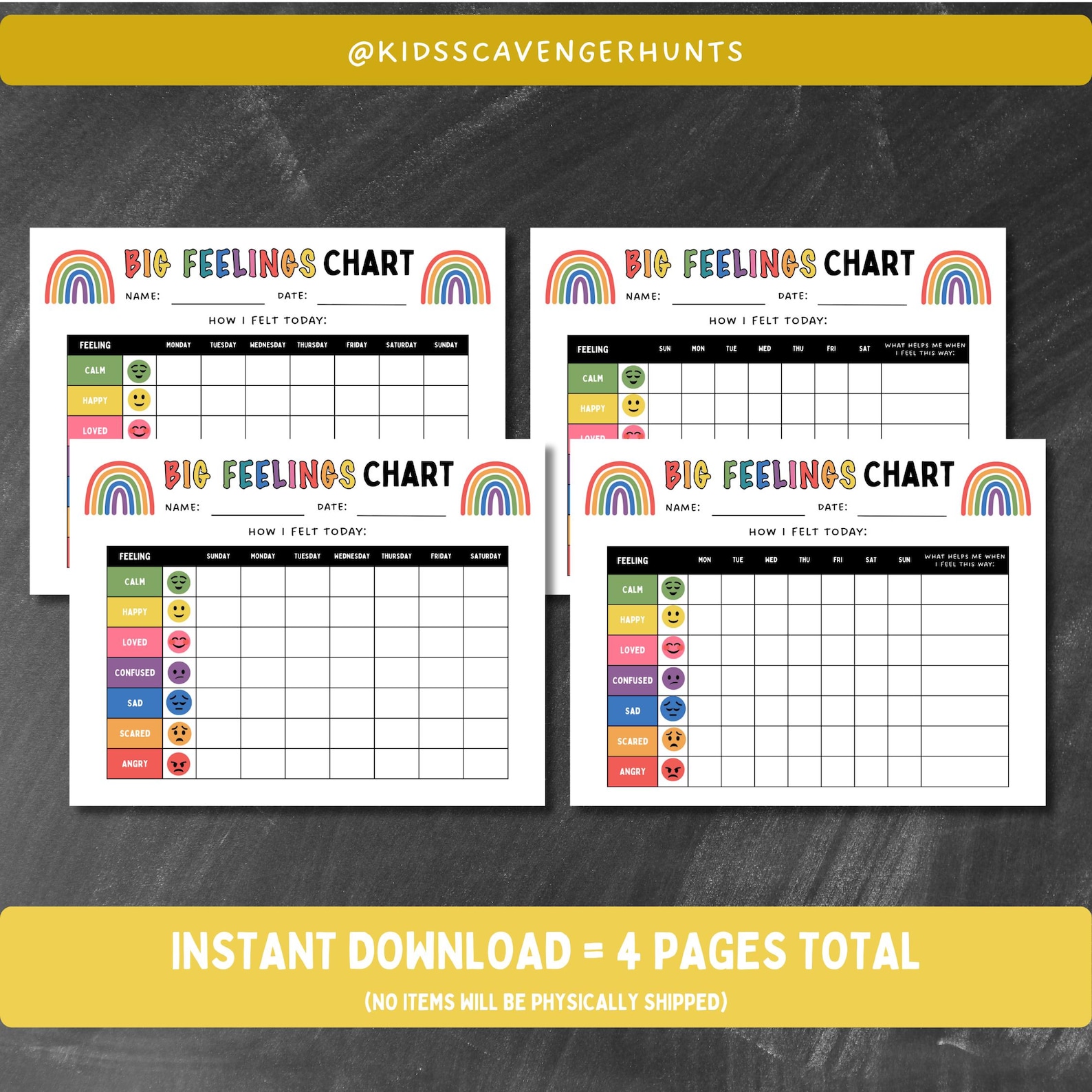 Rainbow Feelings Chart for Kids | Printable Emotion Tracker | Daily ...