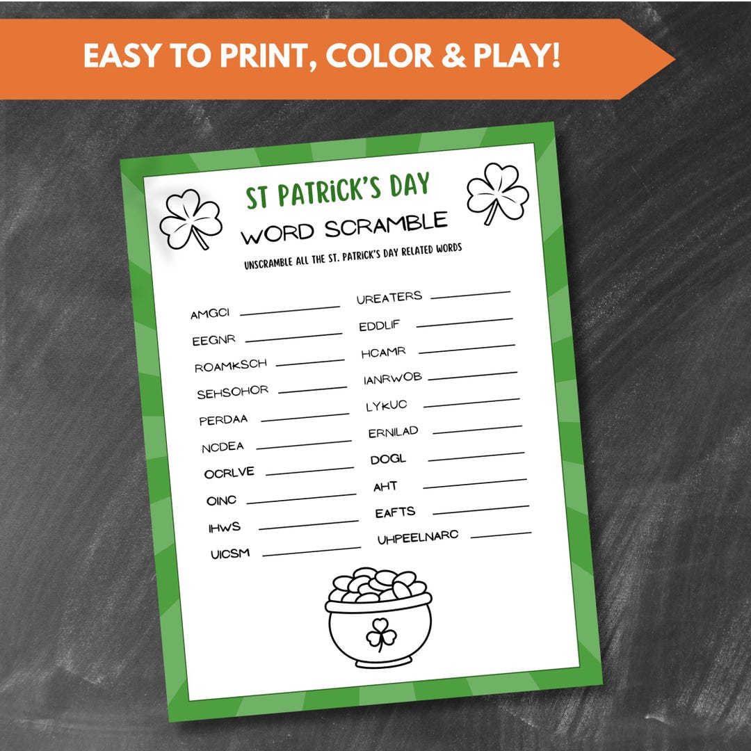Printable St. Patricks Day Word Scramble Fun Kids Activity Holiday Word ...