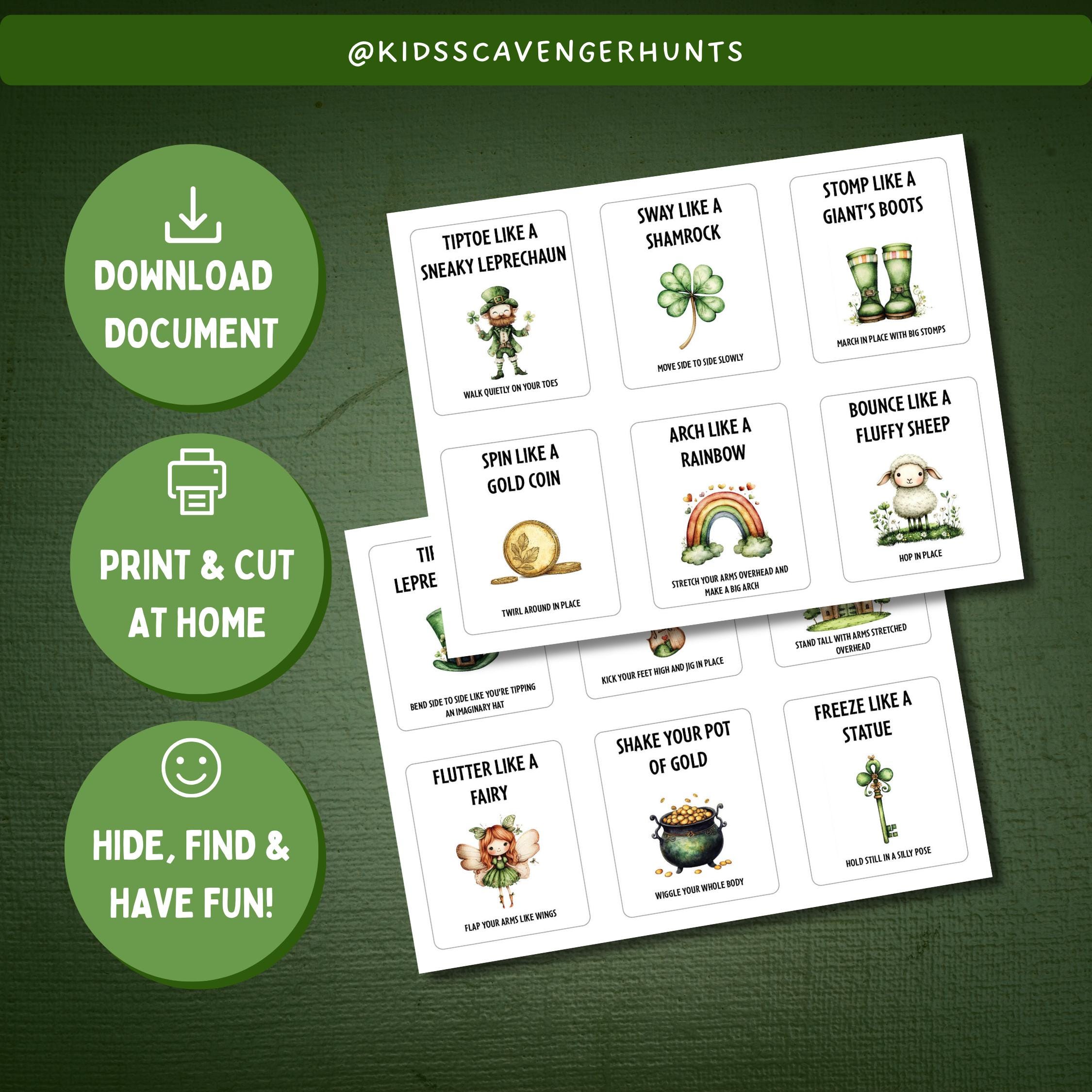 Printable St Patricks Day Movement Cards | Kids Activity | Preschool or ...