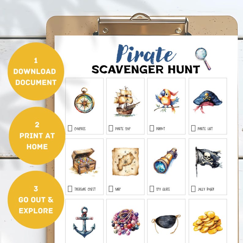 Pirate Scavenger Hunt for Kids Birthday Party Game, Printable Pirate ...
