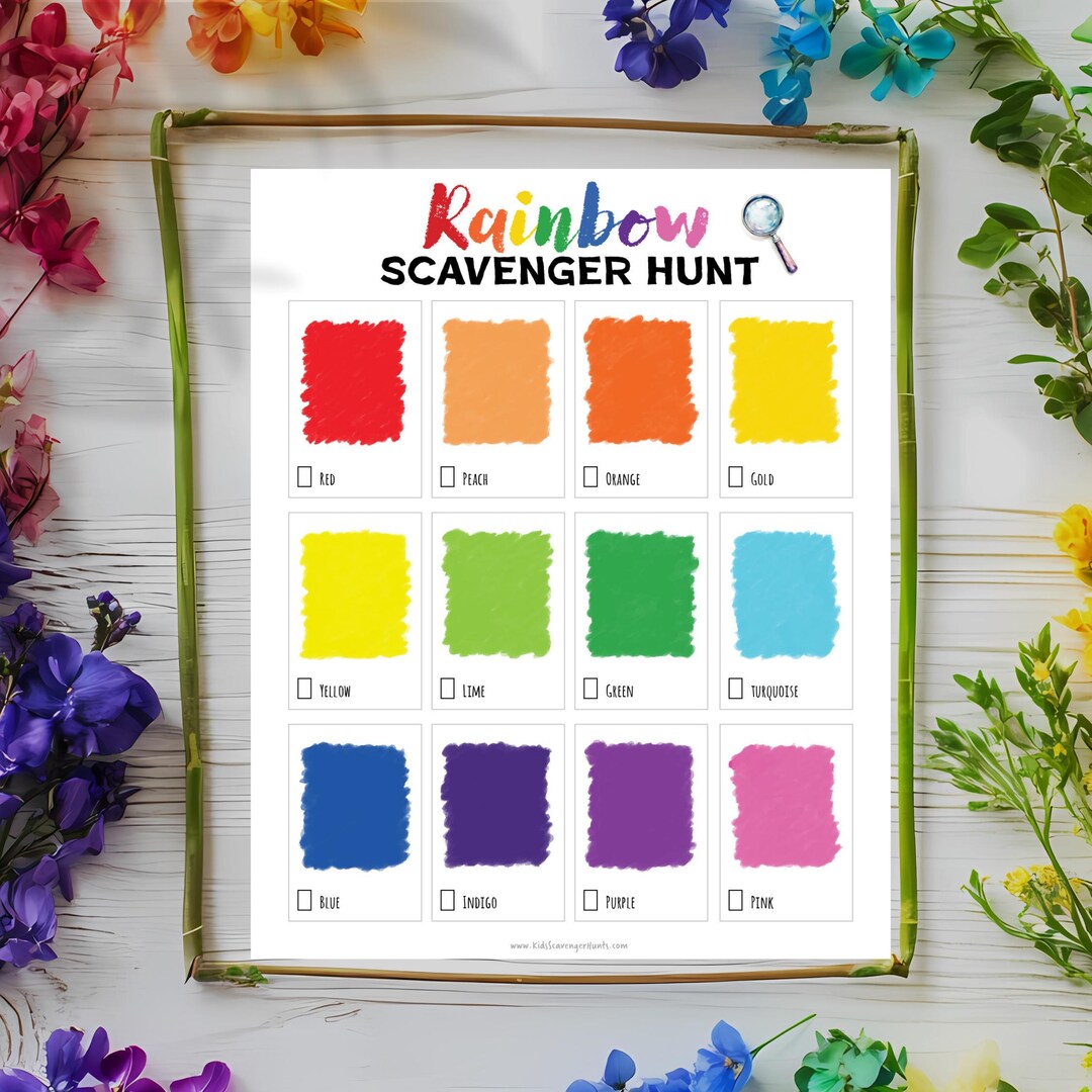 Printable RAINBOW Scavenger Hunt for Kids Outdoor Scavenger Hunt Kids ...