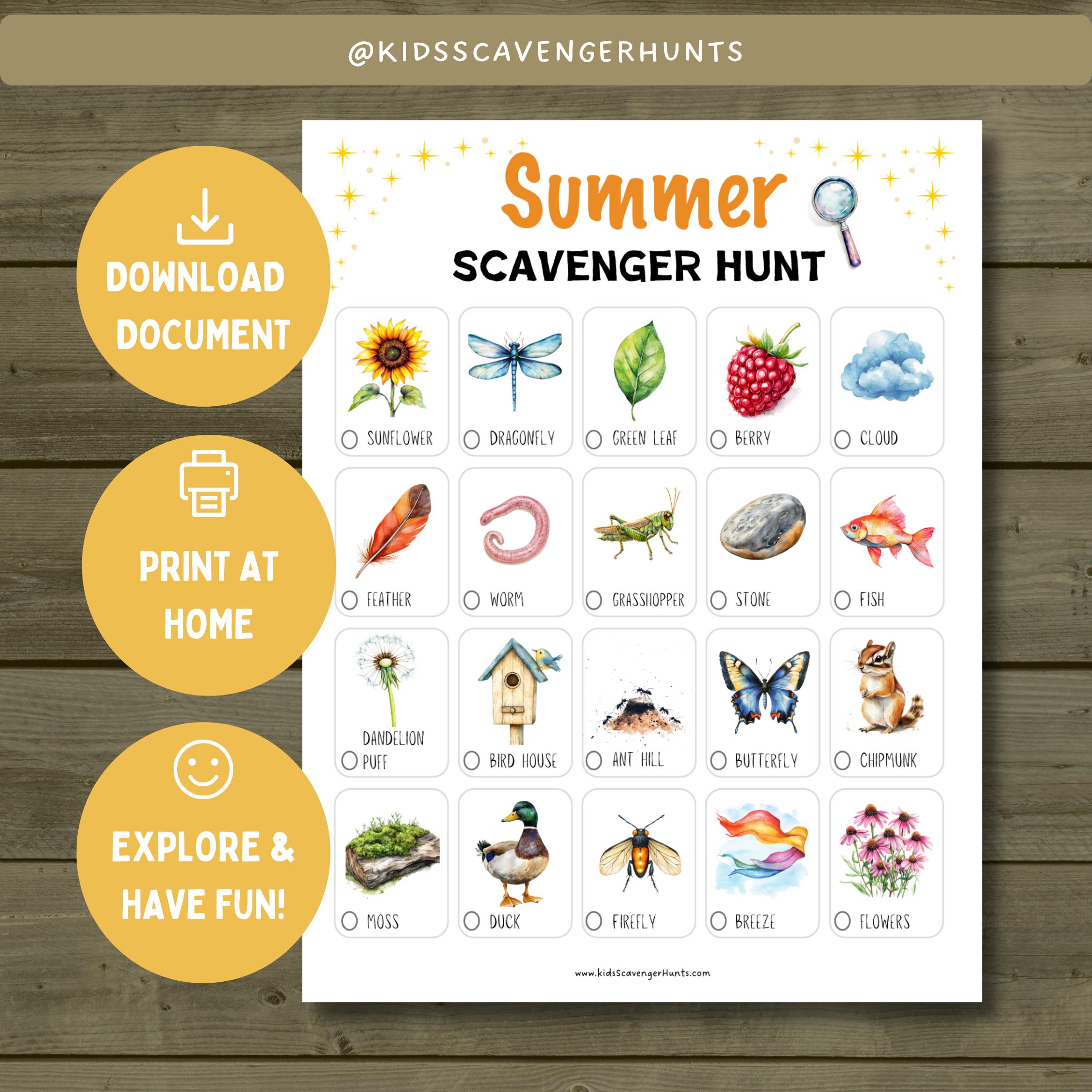 Printable Summer Scavenger Hunt | Nature Hunt for Kids | Outdoor ...