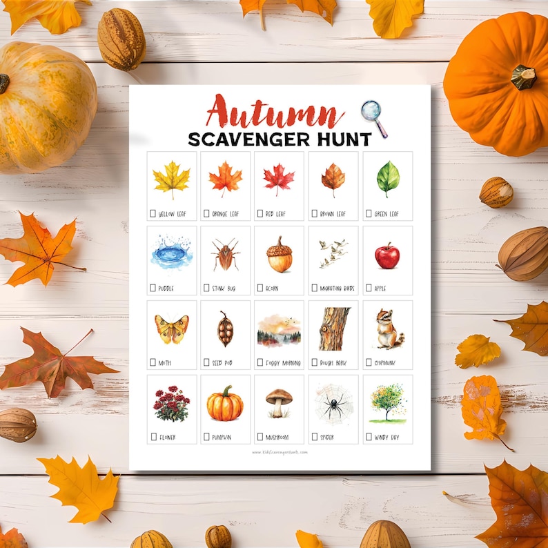Printable AUTUMN Nature Scavenger Hunt for Kids Outdoor Scavenger Hunt ...