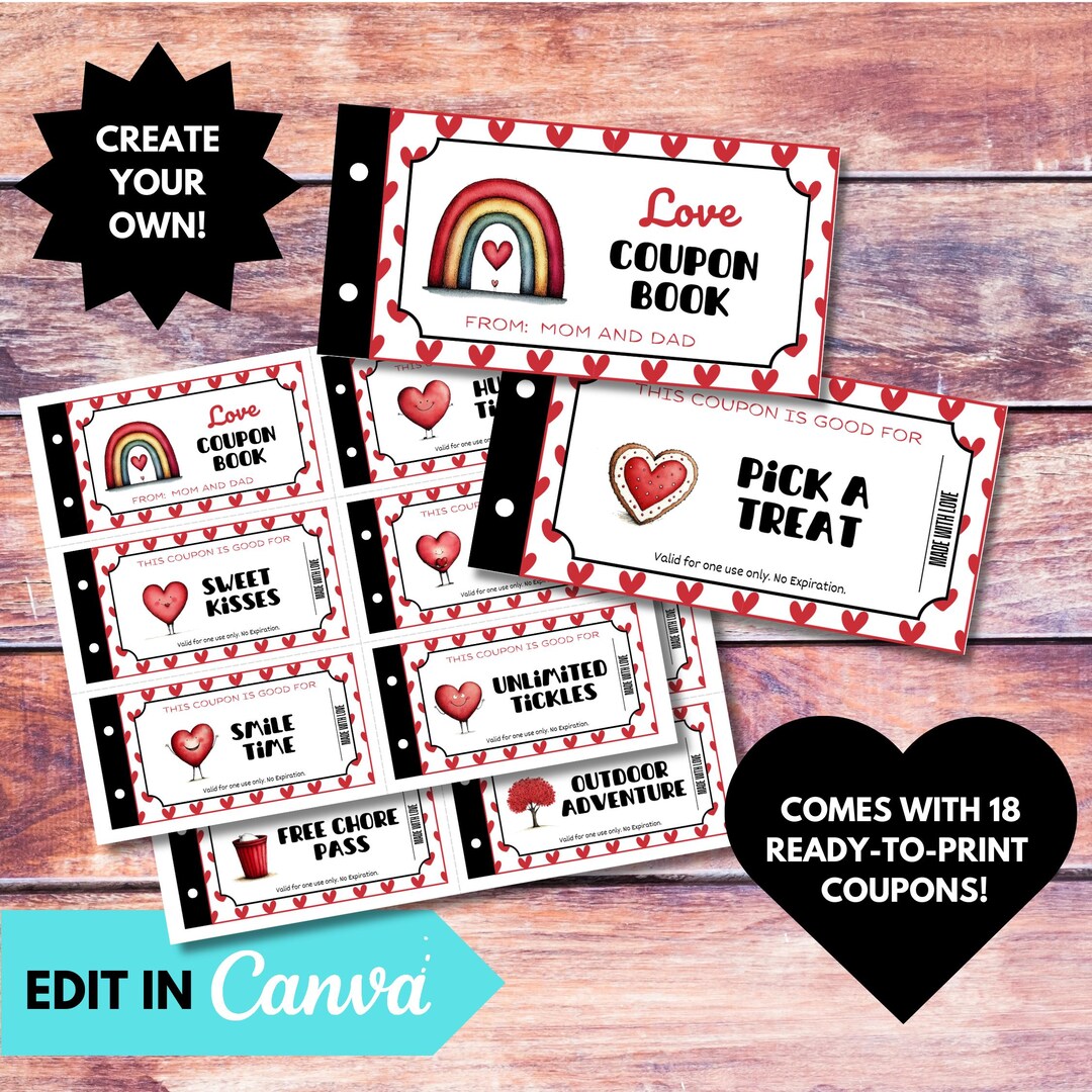 Editable Valentines Day Coupon Book Printable DIY Gift for Kids Reward ...