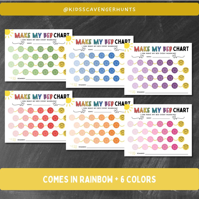 Make My Bed Chart for Kids | Rainbow Daily Reward Chart | Toddler Habit ...