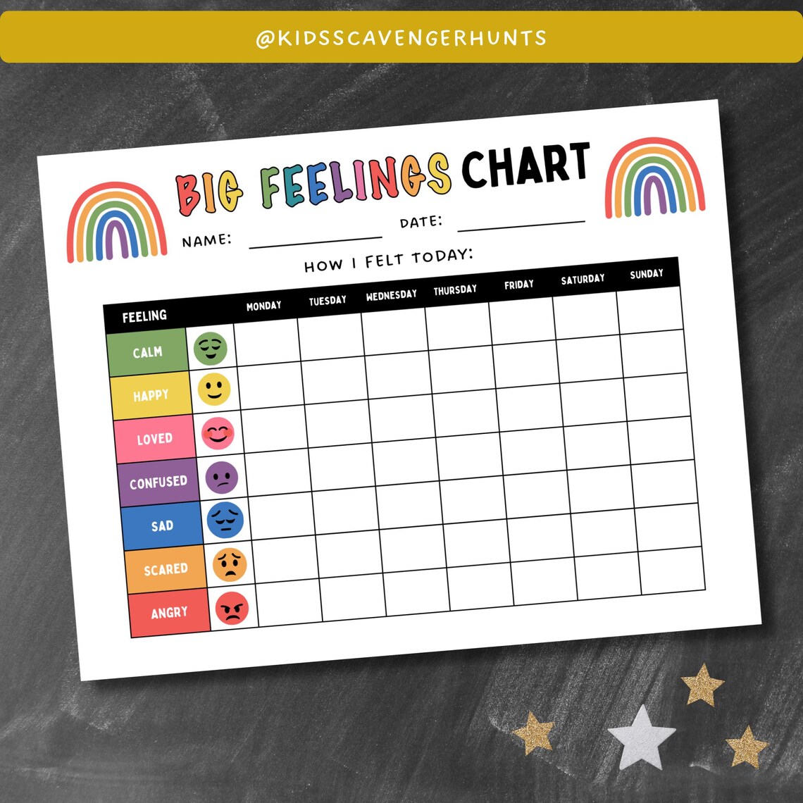 Rainbow Feelings Chart for Kids | Printable Emotion Tracker | Daily ...