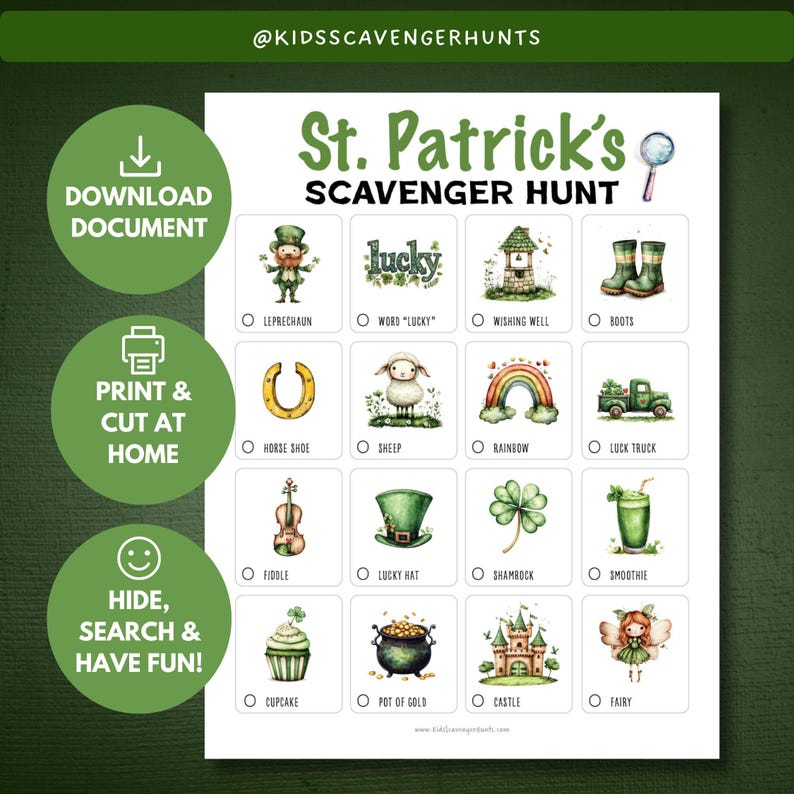 Printable St Patricks Day Scavenger Hunt | Kids Activity | Party ...