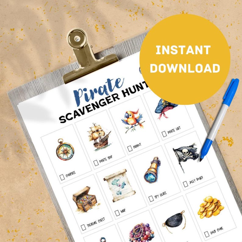 Pirate Scavenger Hunt for Kids Birthday Party Game, Printable Pirate ...