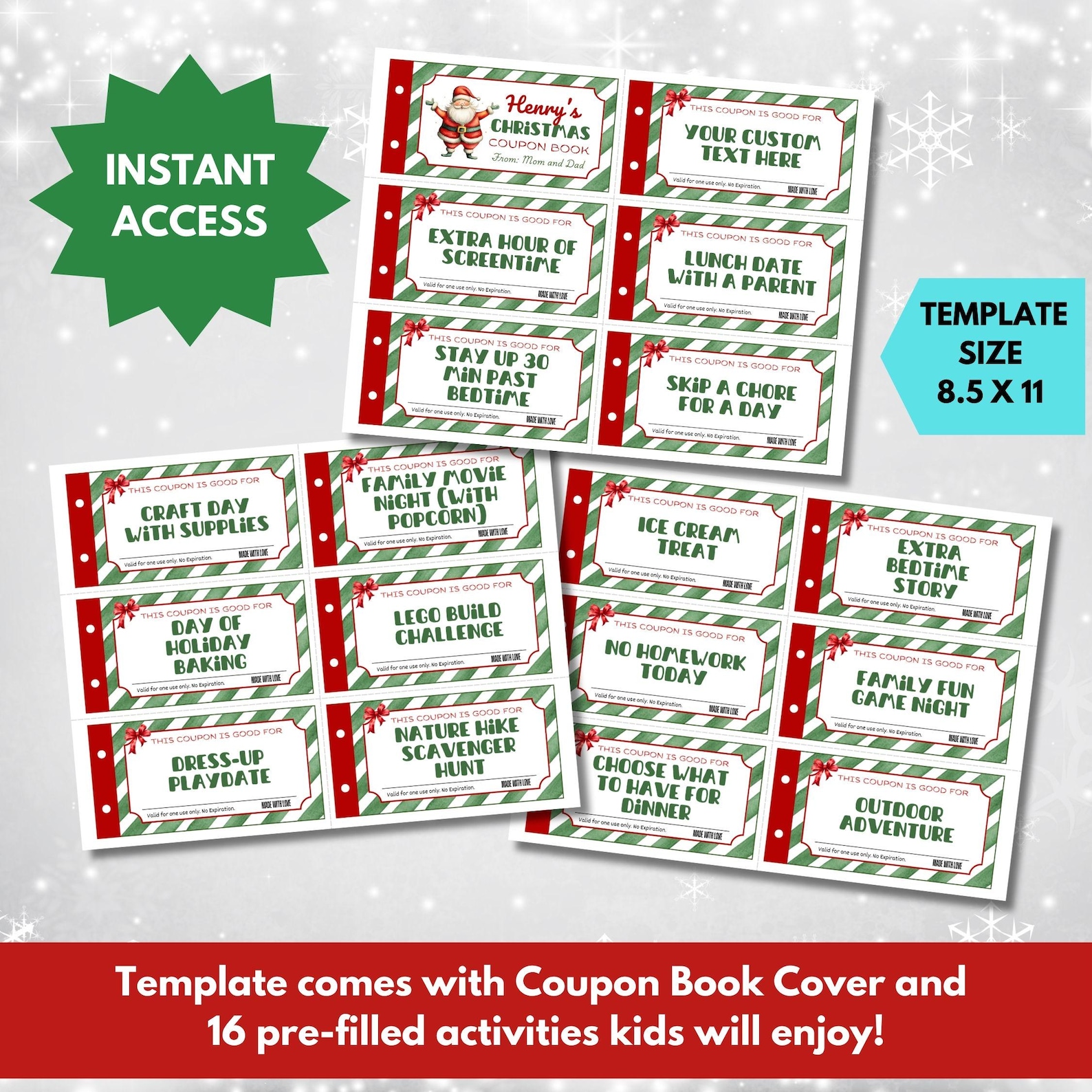 Editable Christmas Kids Coupon Book Gift Template Fun Printable ...
