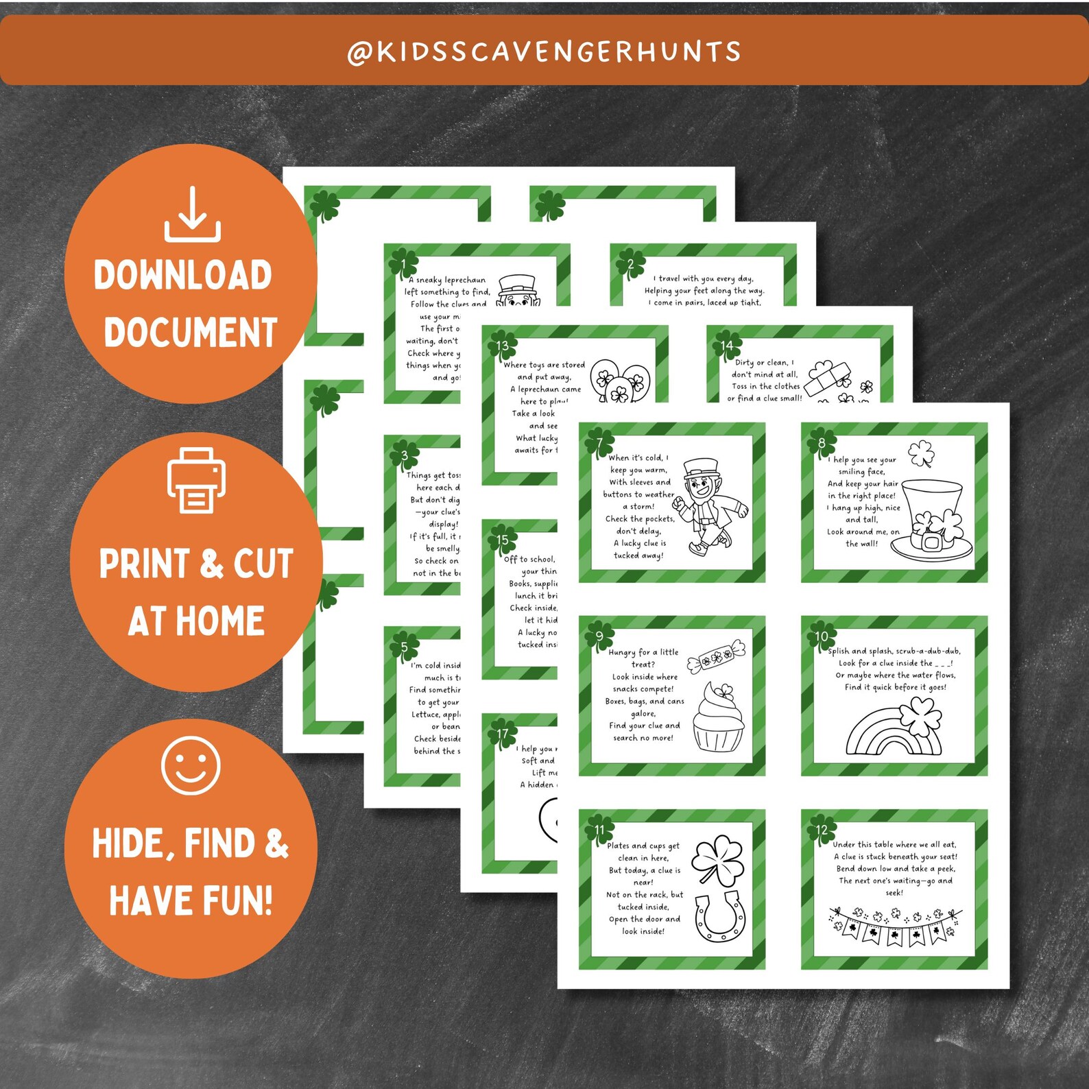 Printable St Patricks Day Indoor Scavenger Hunt | Colorable Clue ...