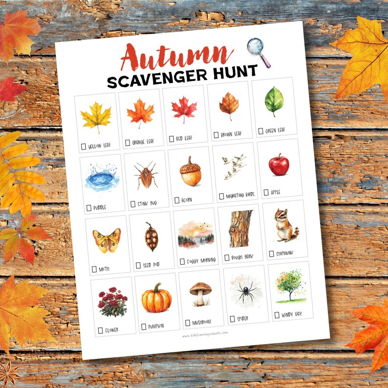 Printable AUTUMN Nature Scavenger Hunt for Kids Outdoor Scavenger Hunt ...