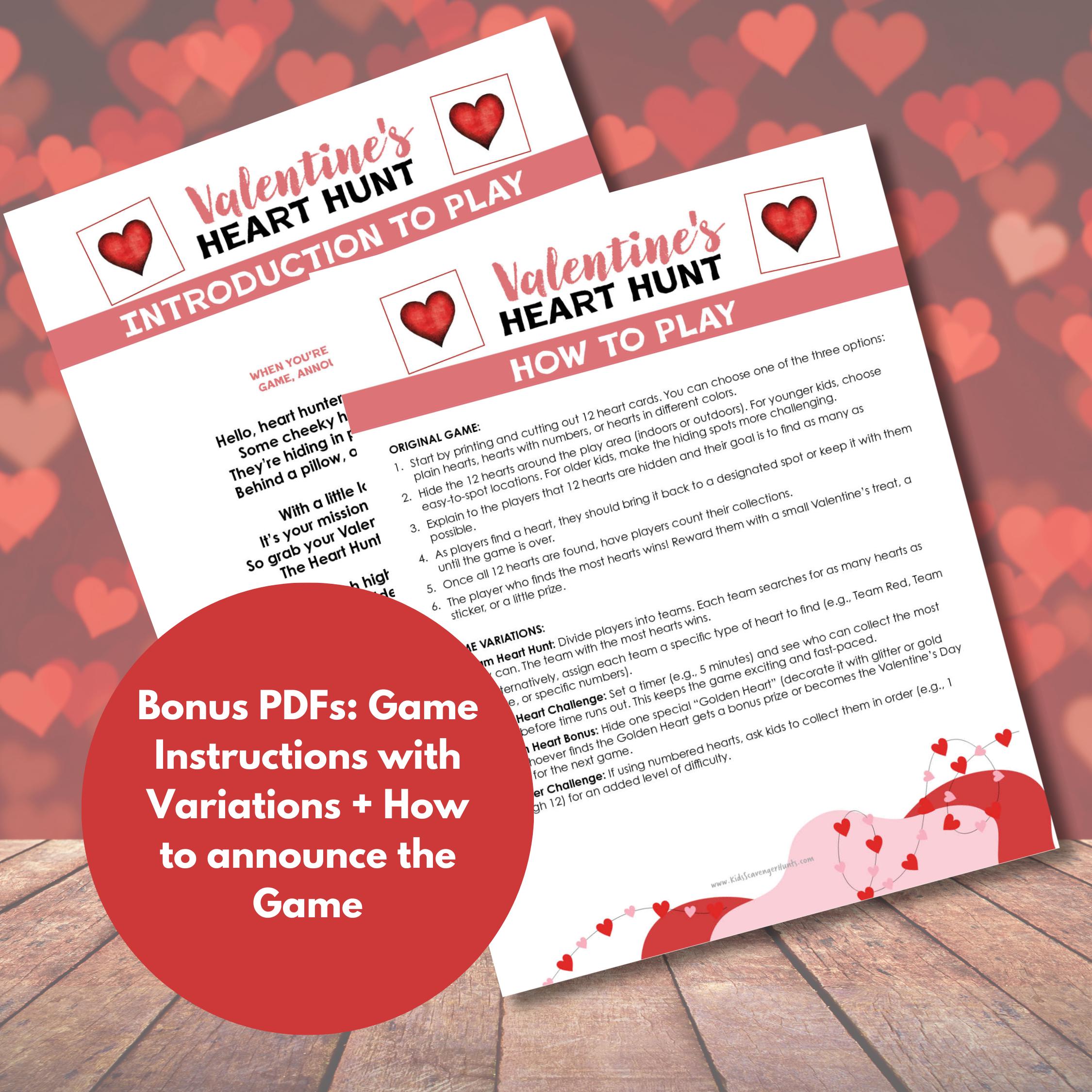 Printable Valentines Day Heart Hunt for Kids Family Fun Indoor Outdoor ...