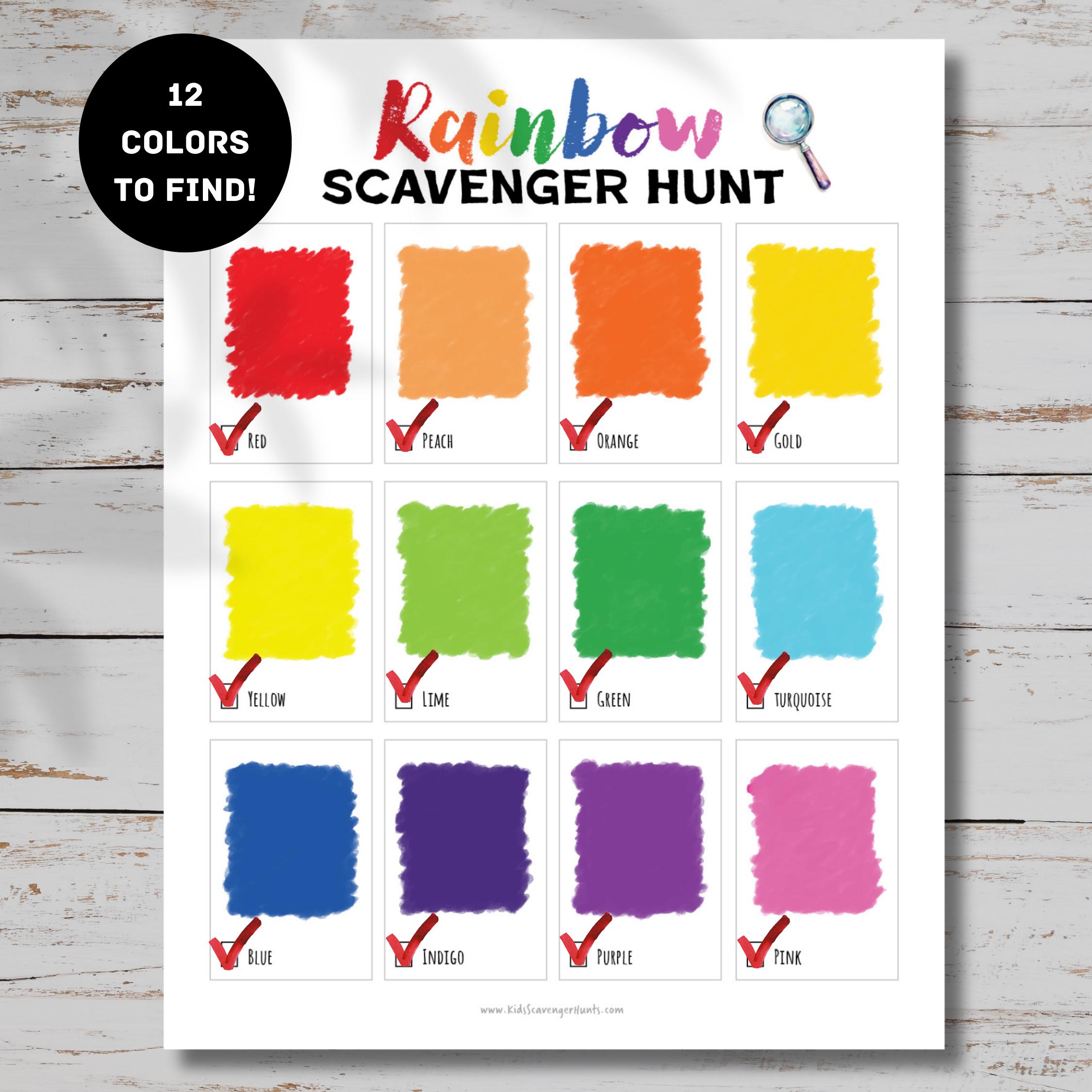 Printable RAINBOW Scavenger Hunt for Kids Outdoor Scavenger Hunt Kids ...