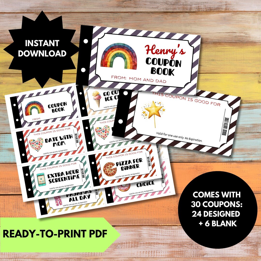 Printable Kids Reward Coupon Book | DIY Gift for Holidays Birthdays ...