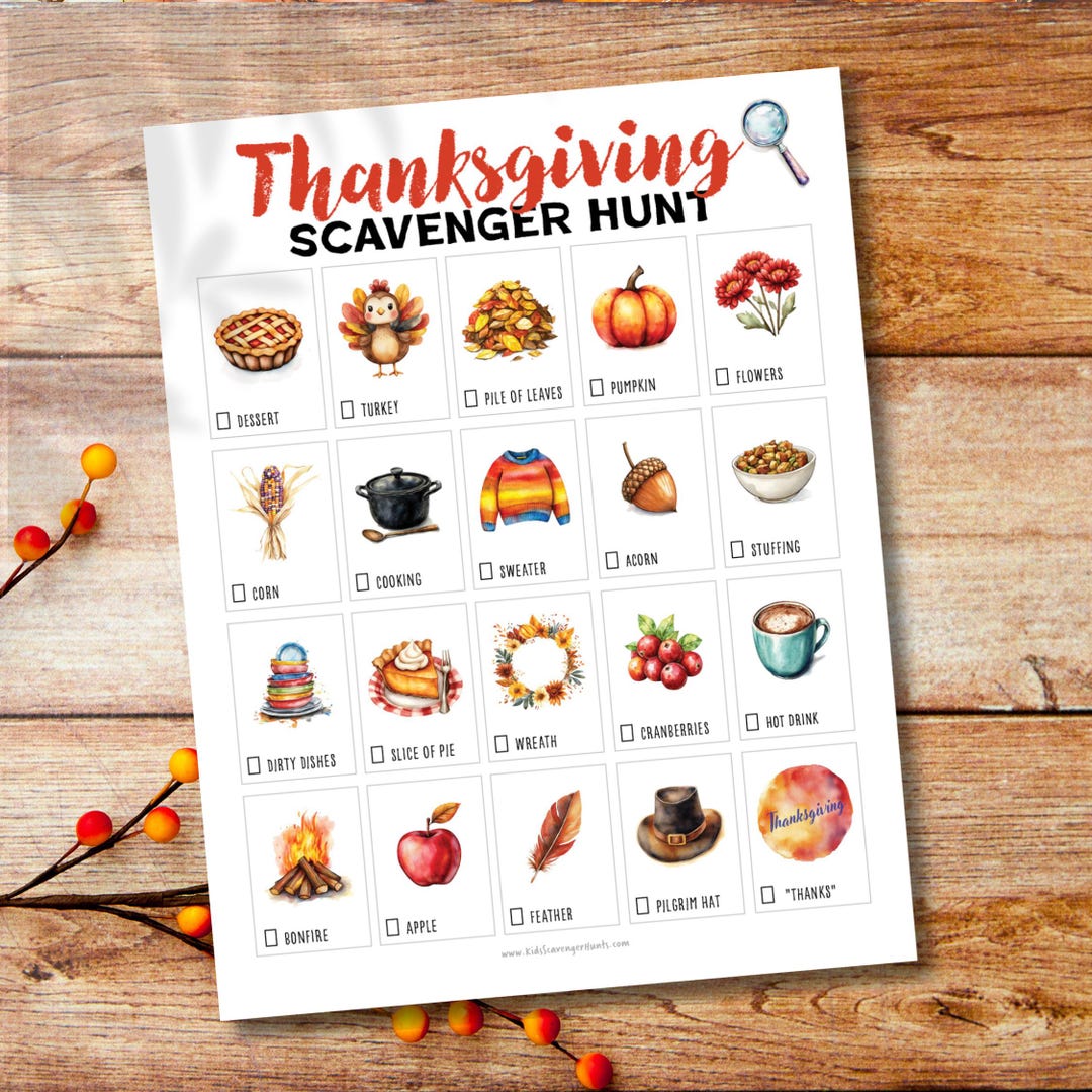 Printable THANKSGIVING Scavenger Hunt for Kids Indoor Scavenger Hunt ...