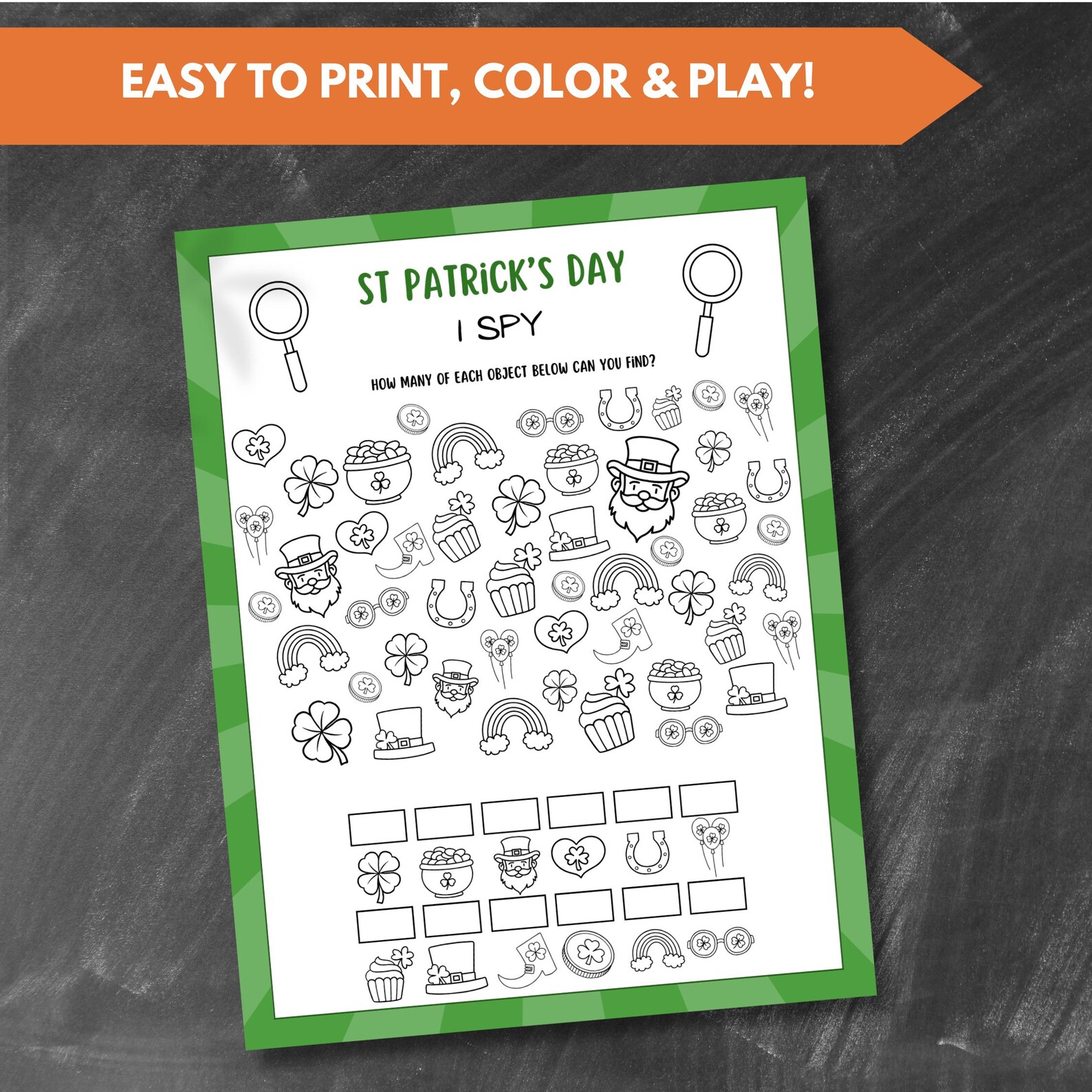 Printable St. Patricks Day I Spy Game | Kids Activity Sheet | Fun ...