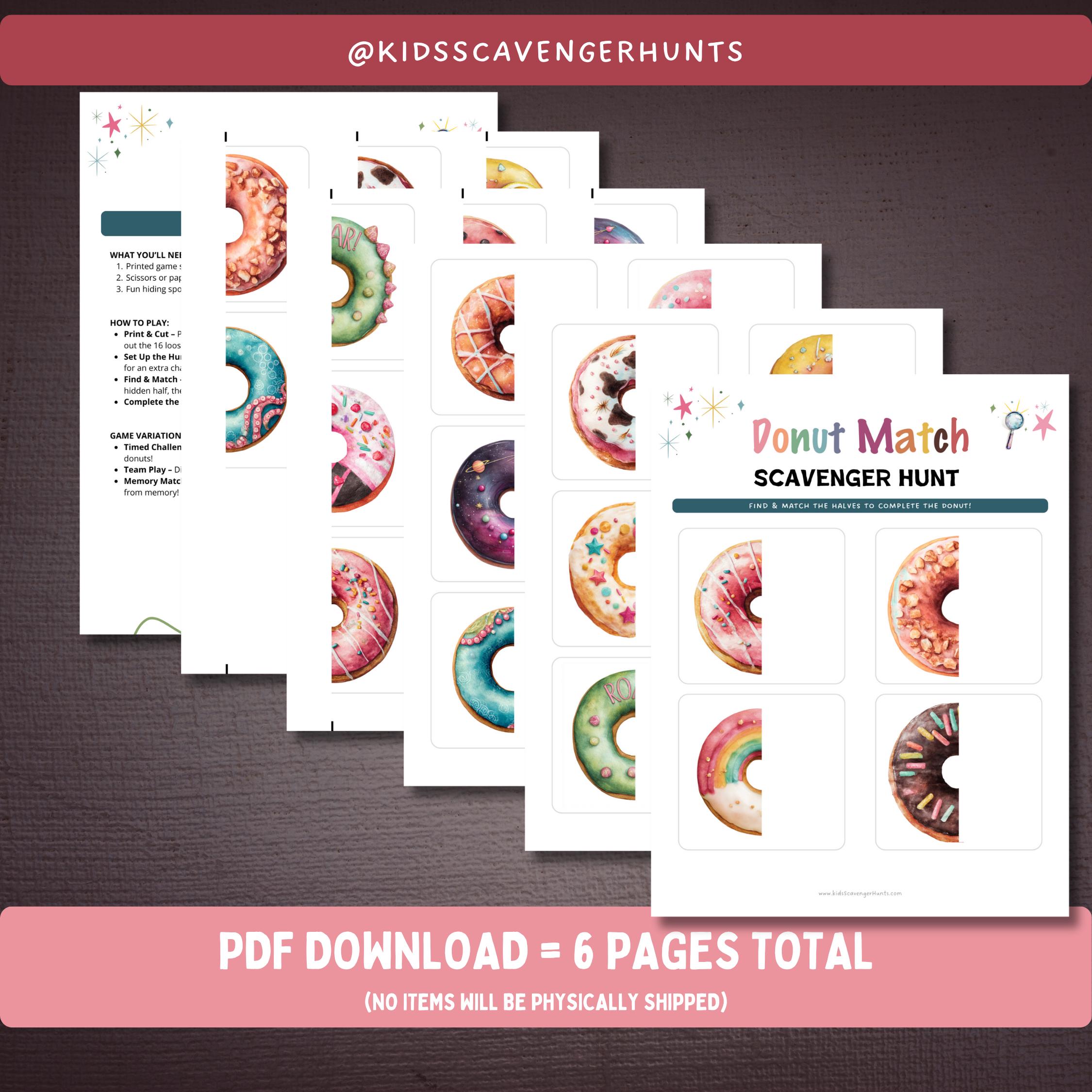 Donut Matching Game for Kids | Printable Indoor Donut Hunt | Donut Day ...