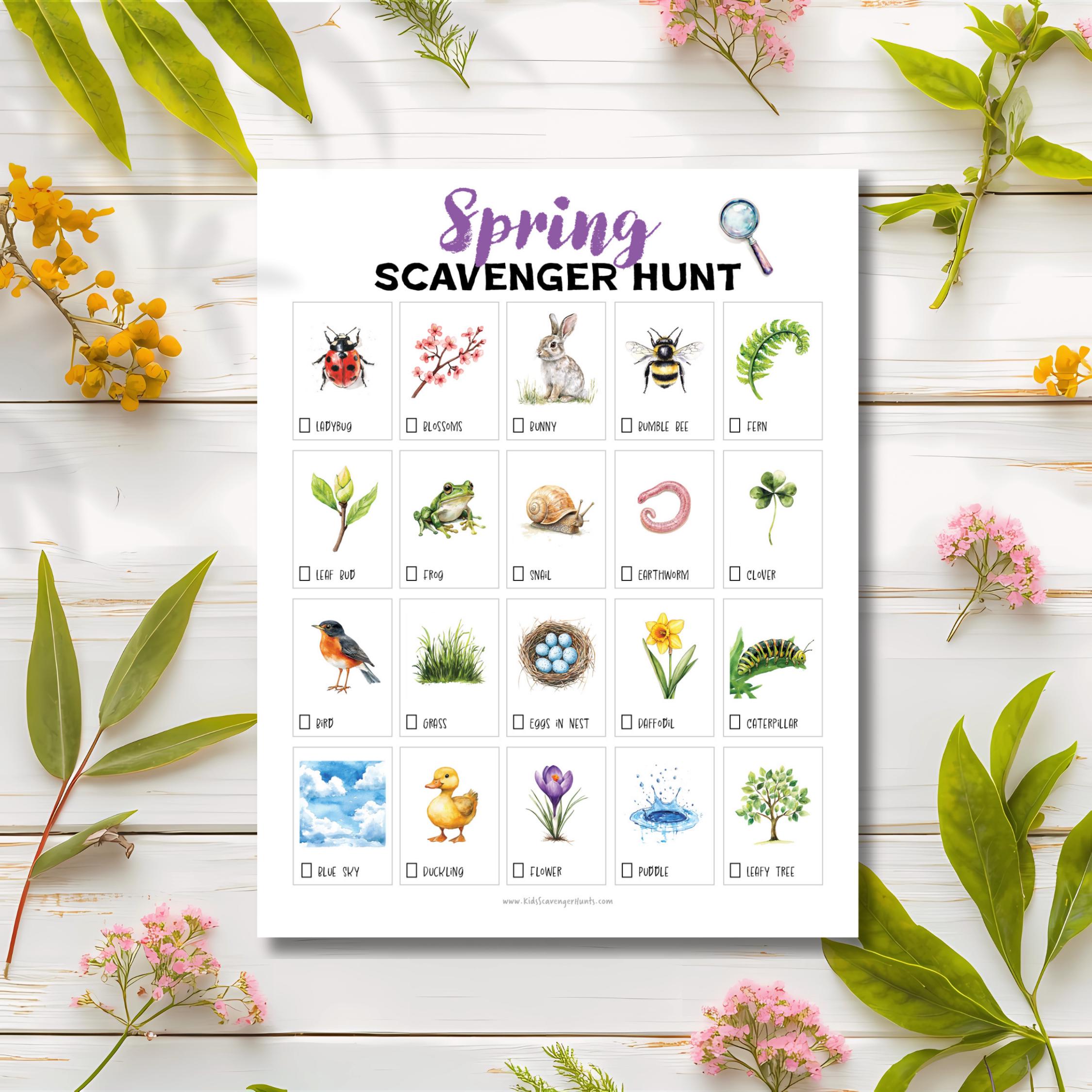 Printable SPRING Nature Scavenger Hunt for Kids Outdoor Scavenger Hunt ...