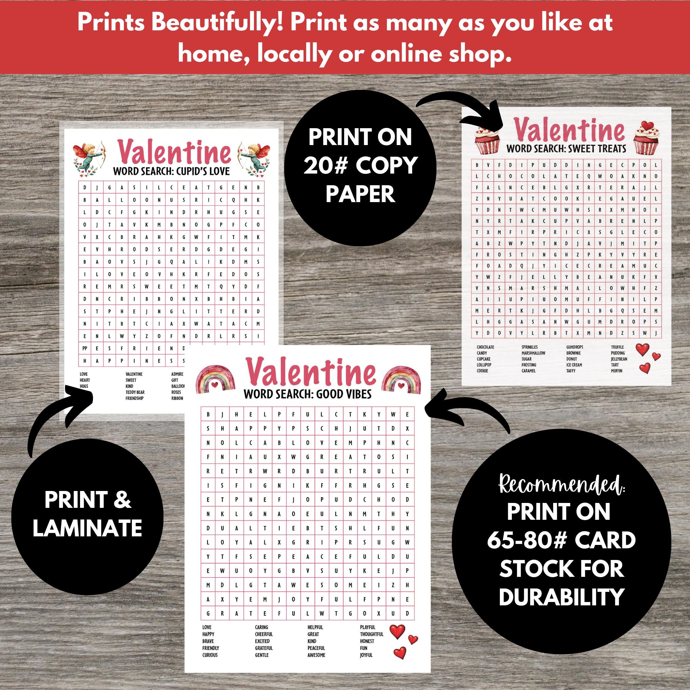 Printable Valentine’s Word Search Game | 3 Themed Puzzles | Fun Indoor ...