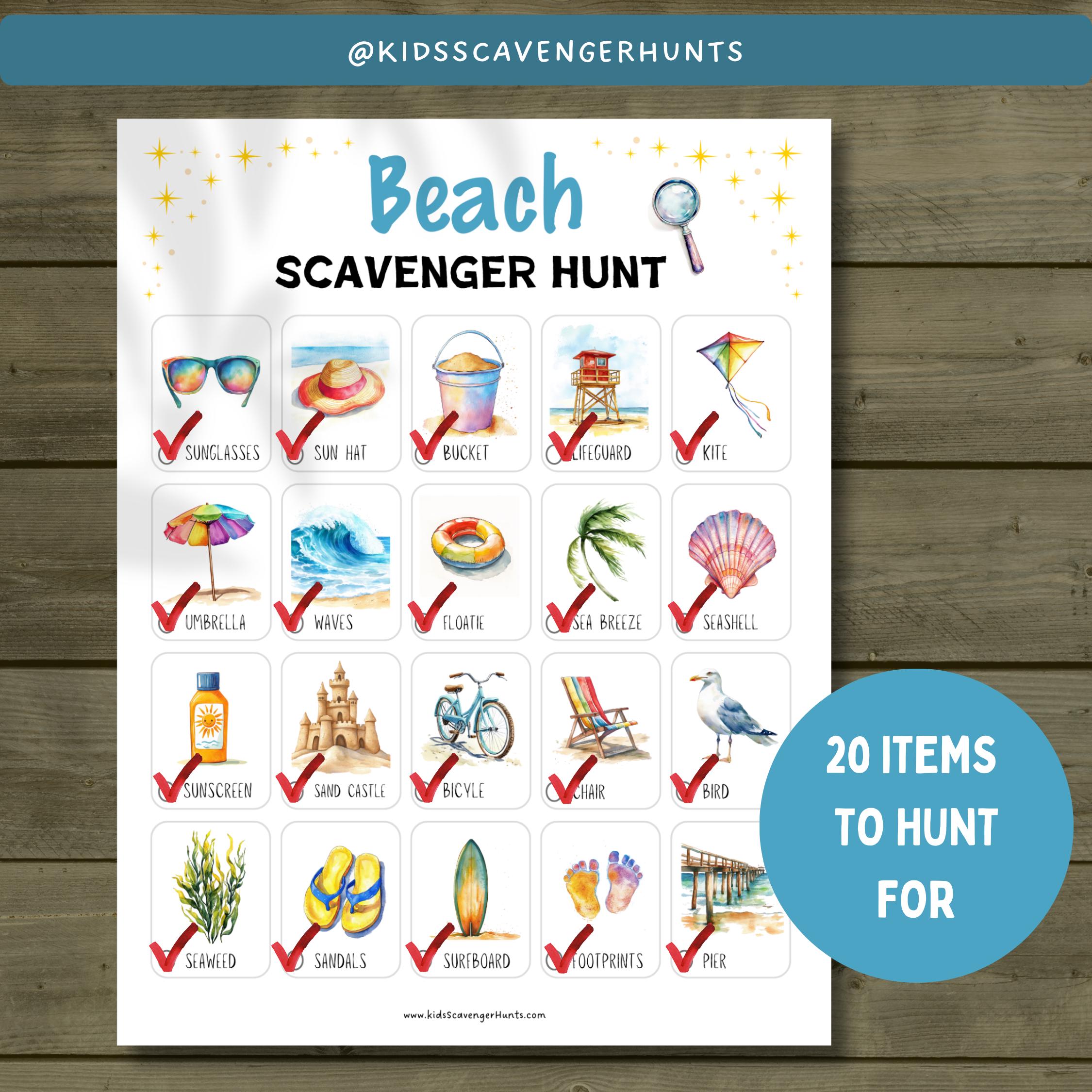 Printable Beach Scavenger Hunt | Seaside Nature Hunt for Kids | Outdoor ...