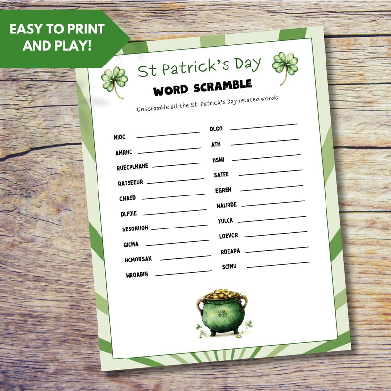 Printable St. Patrick’s Day Word Scramble | Fun Kids Activity | Holiday ...