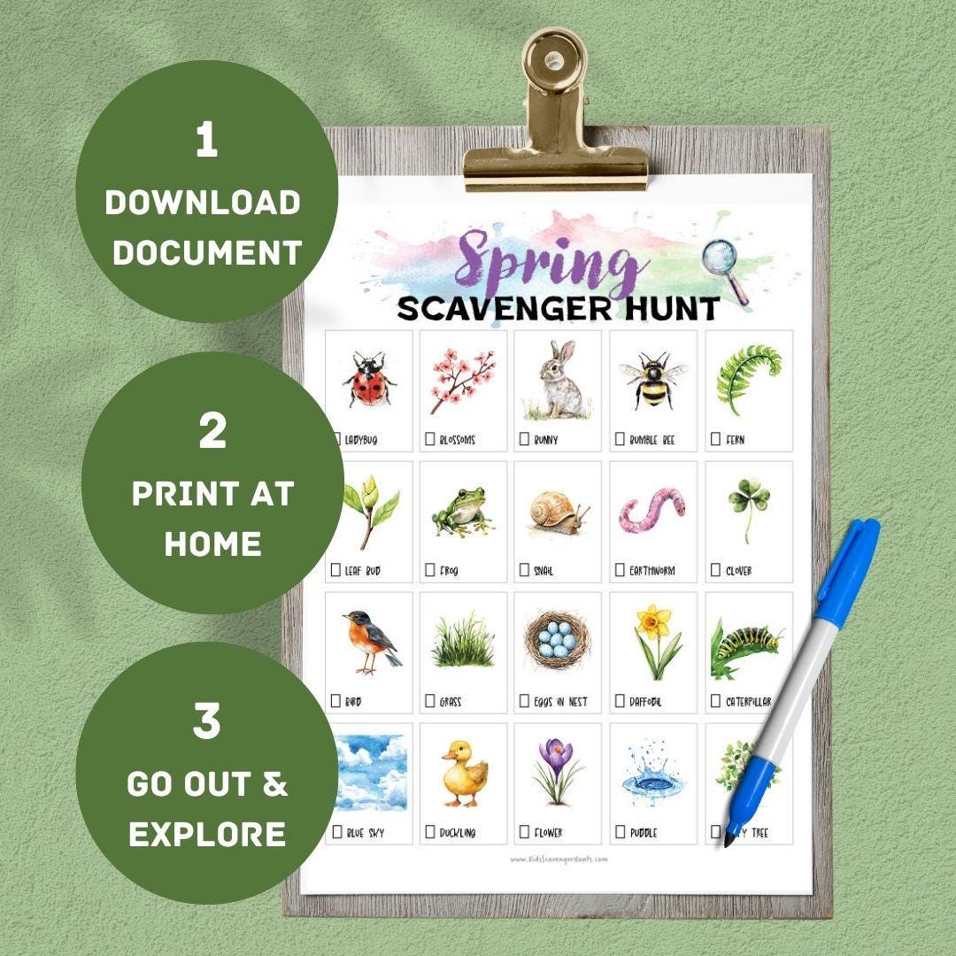 Printable SPRING Nature Scavenger Hunt for Kids Outdoor Scavenger Hunt ...