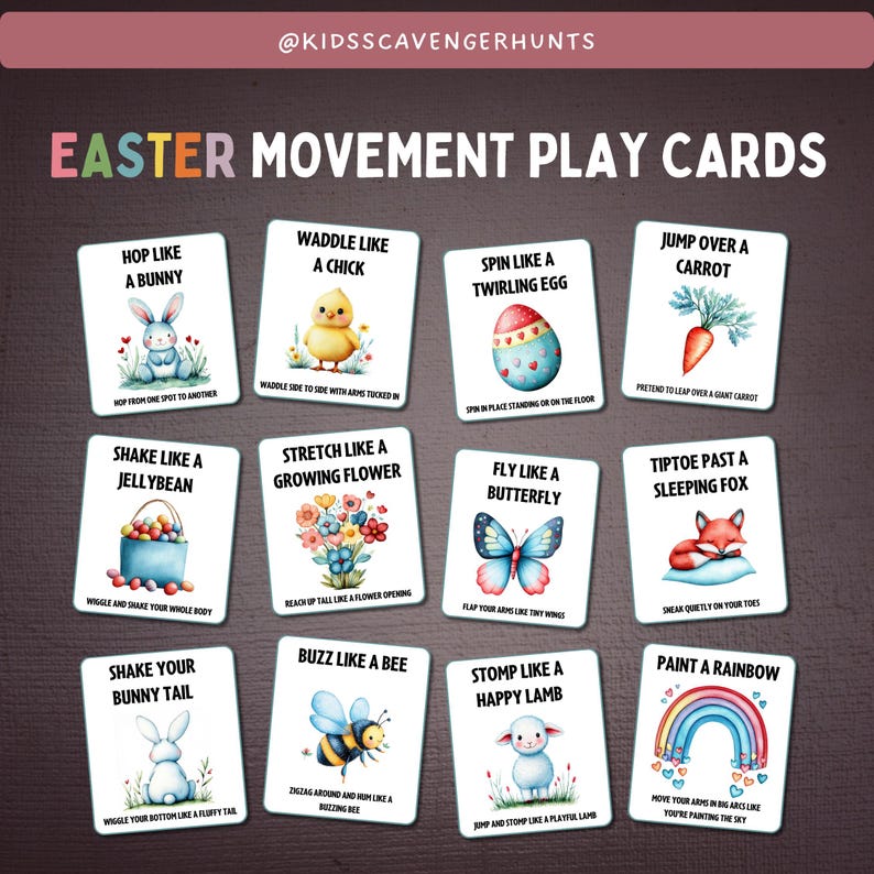 Printable Easter Movement Cards | Fun Gross Motor Game for Kids ...