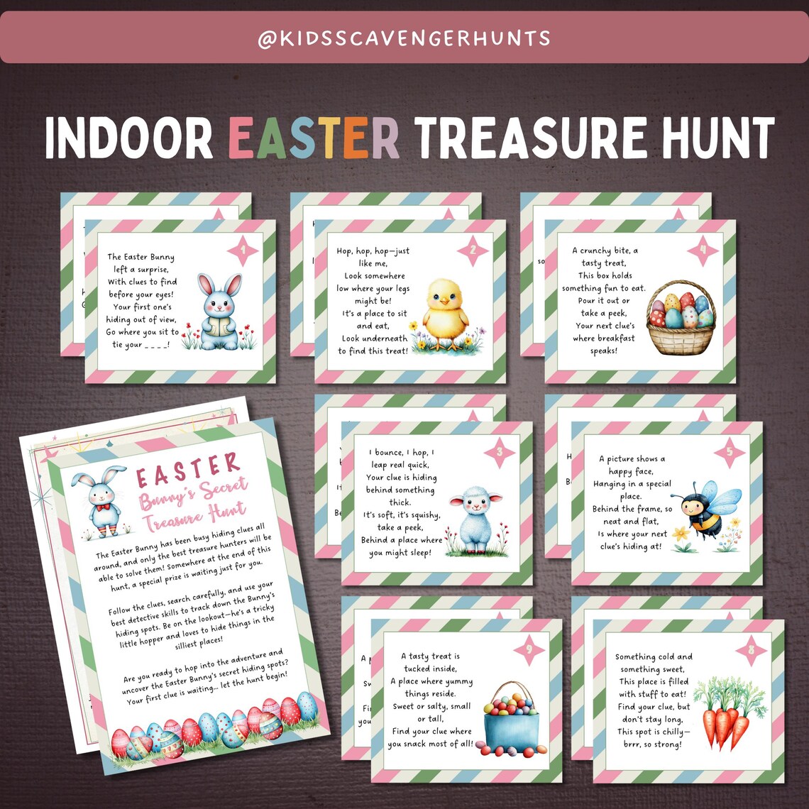 Easter Bunny Scavenger Hunt Printable | Indoor Treasure Hunt With Clues ...
