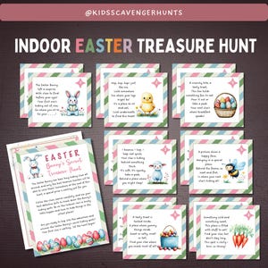Printable Easter Bunny Scavenger Hunt | Indoor Treasure Hunt With Clues ...