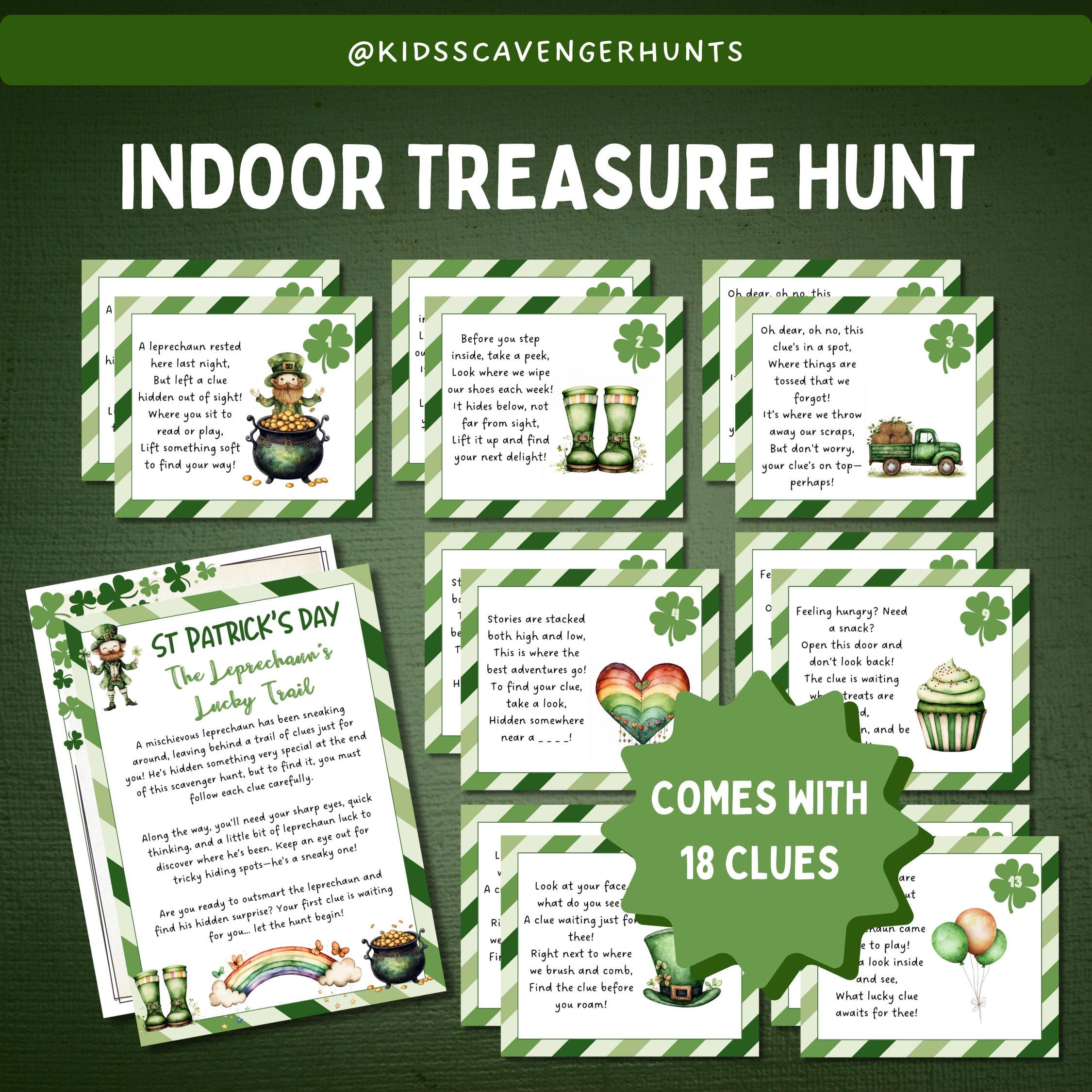 Printable St. Patrick’s Day Scavenger Hunt | Indoor Treasure Hunt With ...
