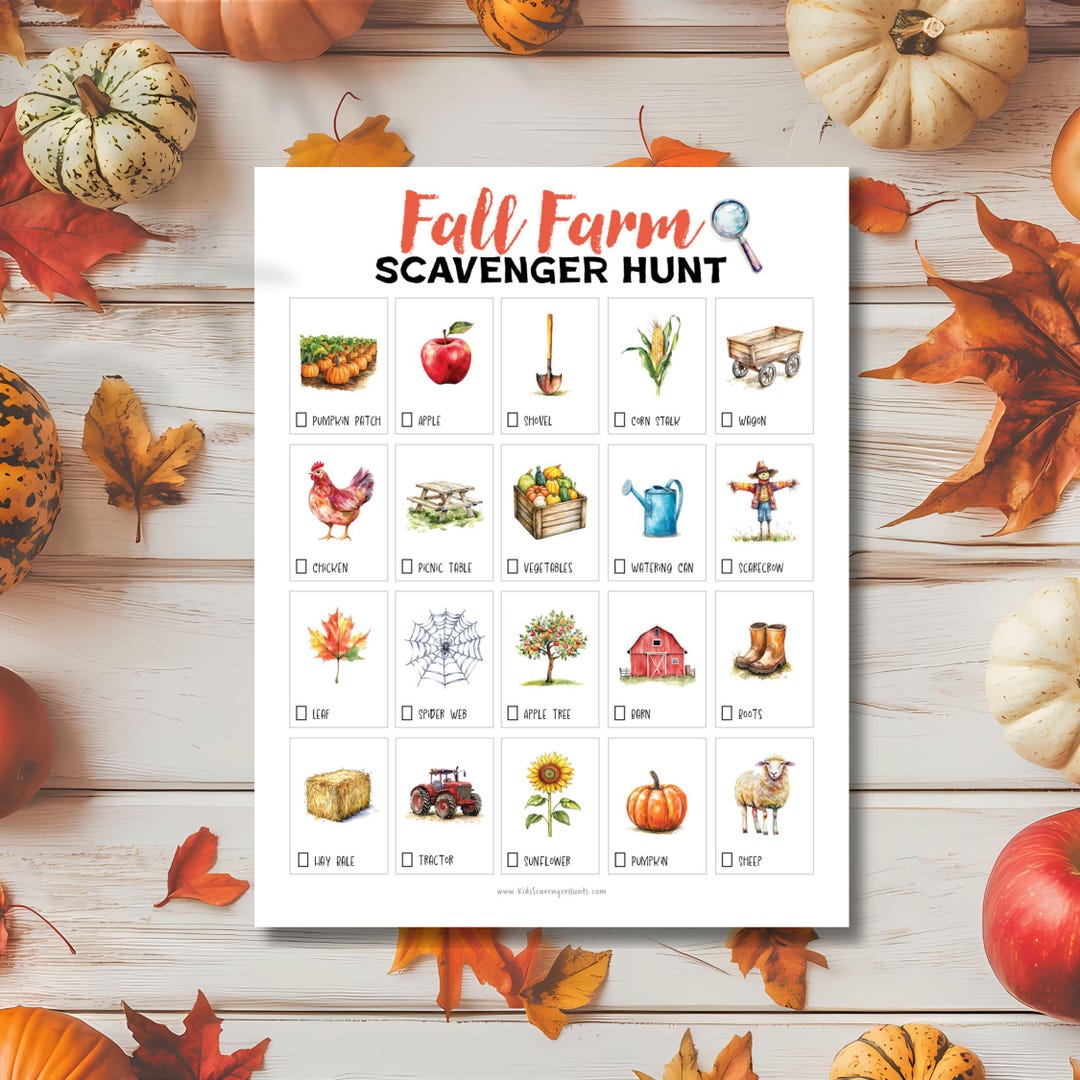 Printable FALL FARM Scavenger Hunt for Kids Outdoor Scavenger Hunt Kids ...
