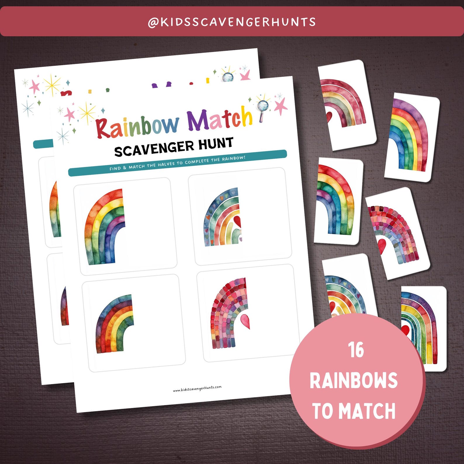Printable Rainbow Matching Game | Color Scavenger Hunt for Kids | Fun ...