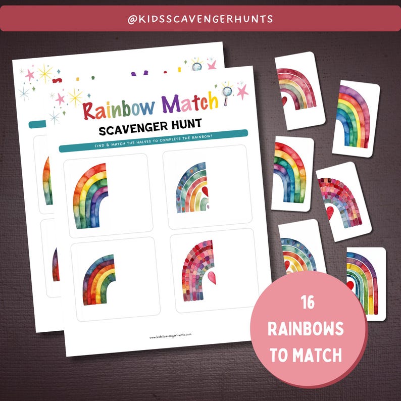 Printable Rainbow Matching Game | Color Scavenger Hunt for Kids | Fun ...