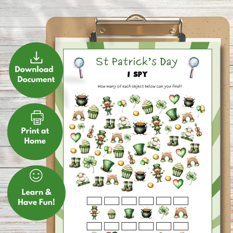 Printable St. Patricks Day I Spy Game | Kids Activity Sheet | Fun ...