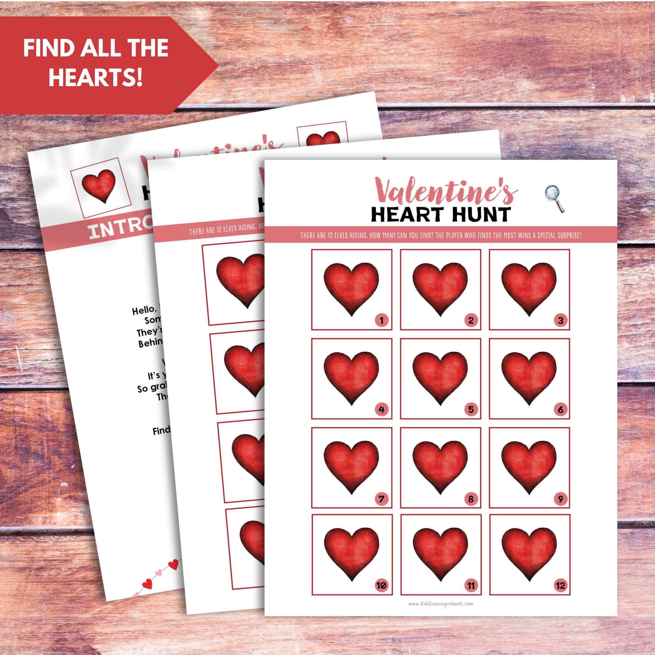 Printable Valentines Day Heart Hunt for Kids Family Fun Indoor Outdoor ...